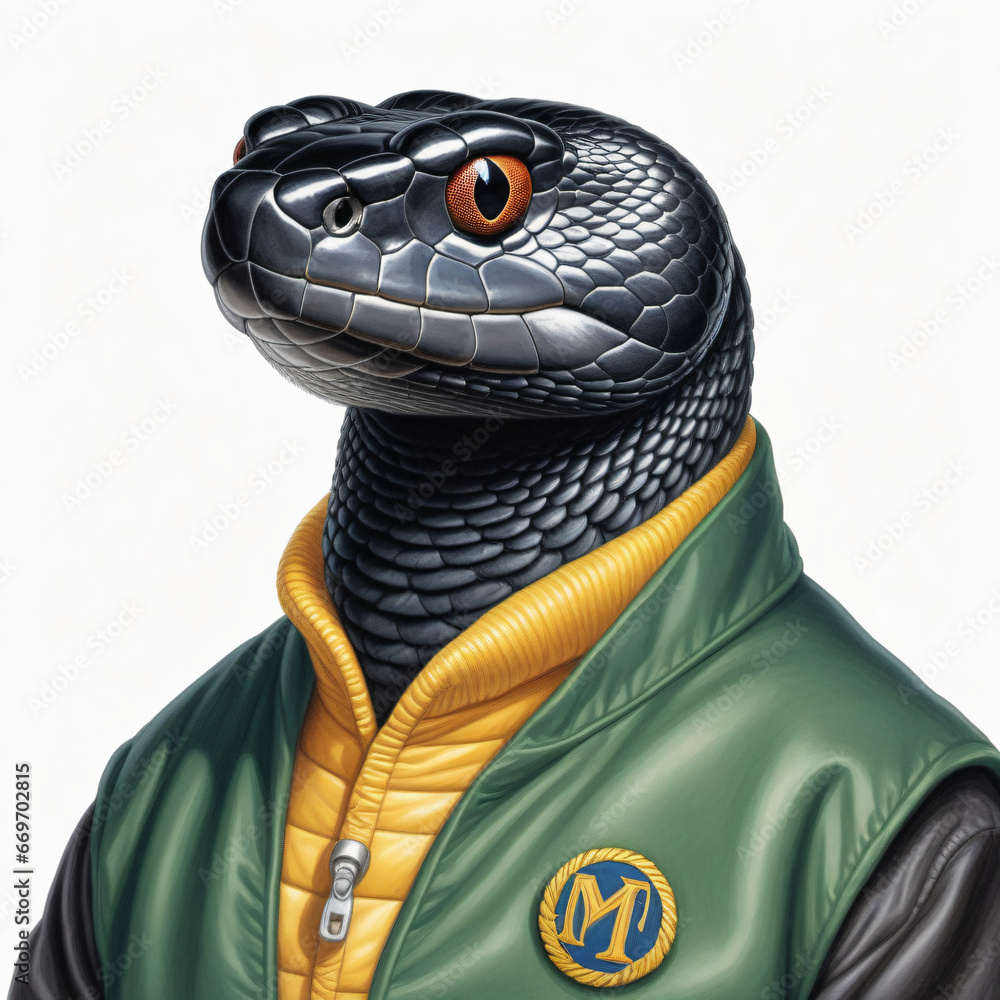 black mamba snake with human clothes illustration , colored pencil ...