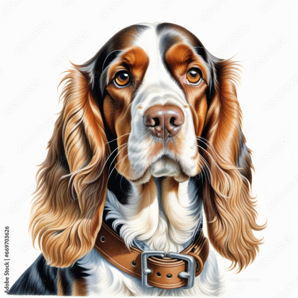 english cocker spaniel illustration , colored pencil drawing , isolated ...