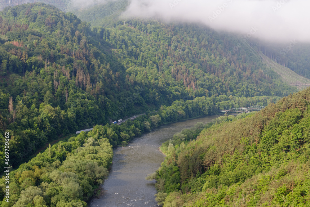 Domasin meander, curves of a river Vah, national park Mala Fatra ...