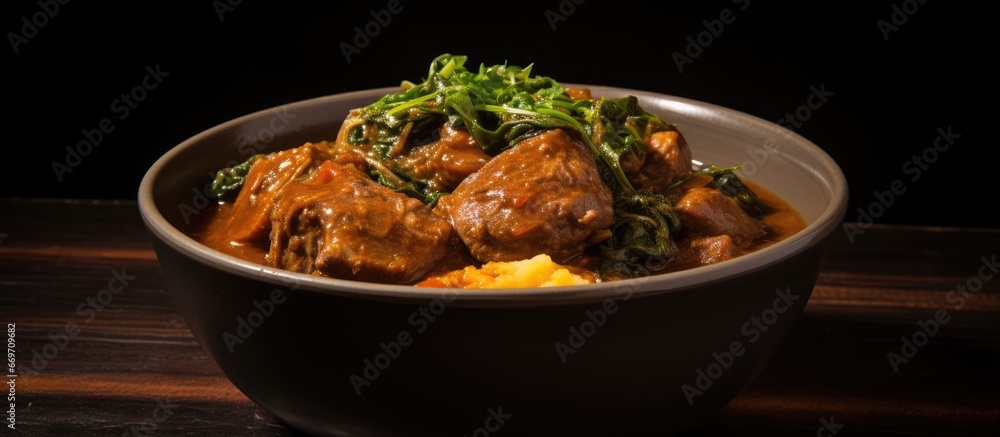 Traditional South African stew made of cow innards or tripe and maize ...