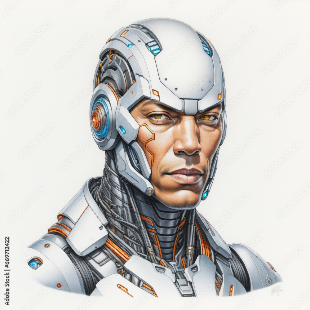 robot cyborg man illustrations isolated white background , colored ...