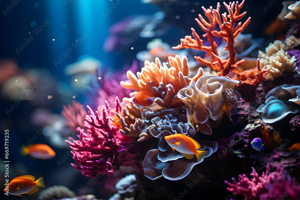 Underwater with colorful sea life fishes and plant at seabed background ...
