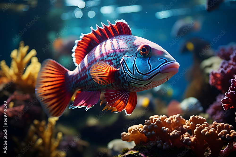 Underwater with colorful sea life fishes and plant at seabed background ...