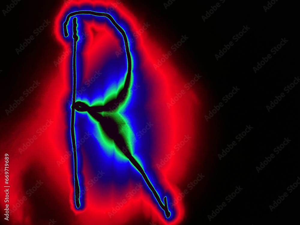 Glowing English letter R. A letter of the English alphabet is ...