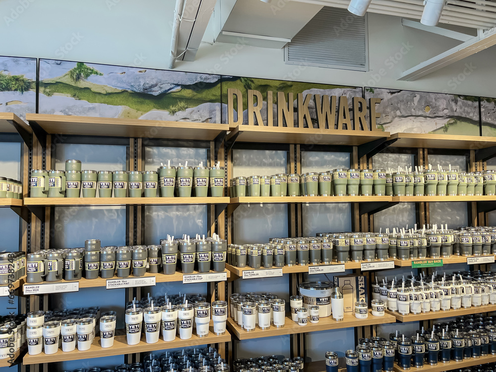 Large collection of rambler, mug, tumbler, beverage bucket on display ...