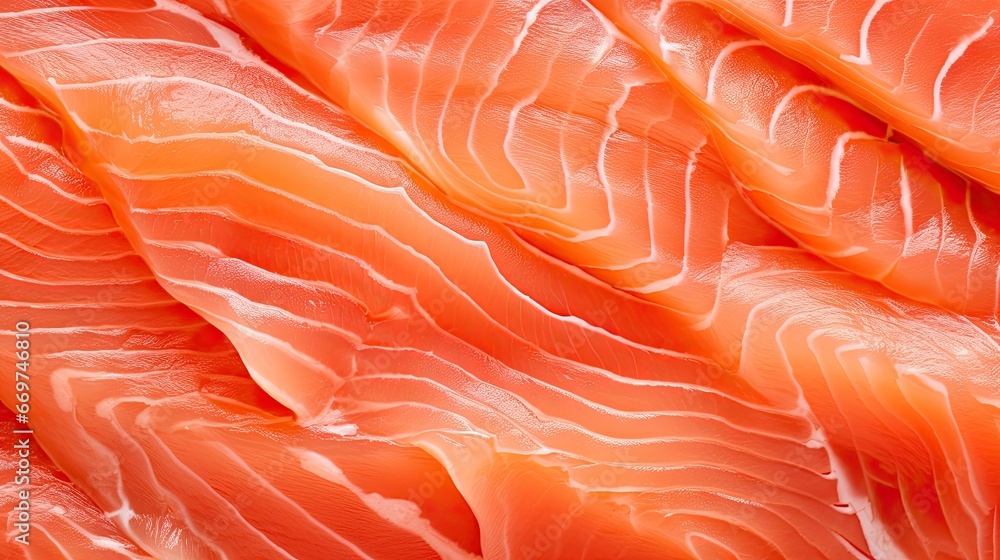 Salmon, a captivating close up shot of fresh sliced salmon texture as a ...