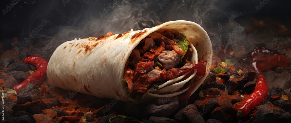 Indulge in the delectable flavors of a spiced gyro wrapped in a smoky ...