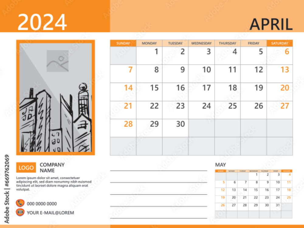 Calendar planner 2024 and Set of 12 Months, April 2024 template, week ...