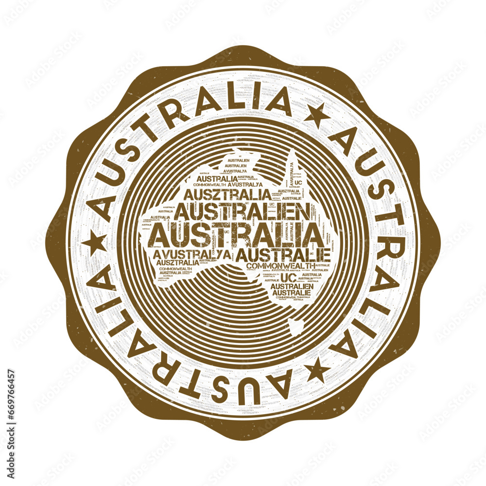 Australia seal. Country round logo with shape of Australia and country ...