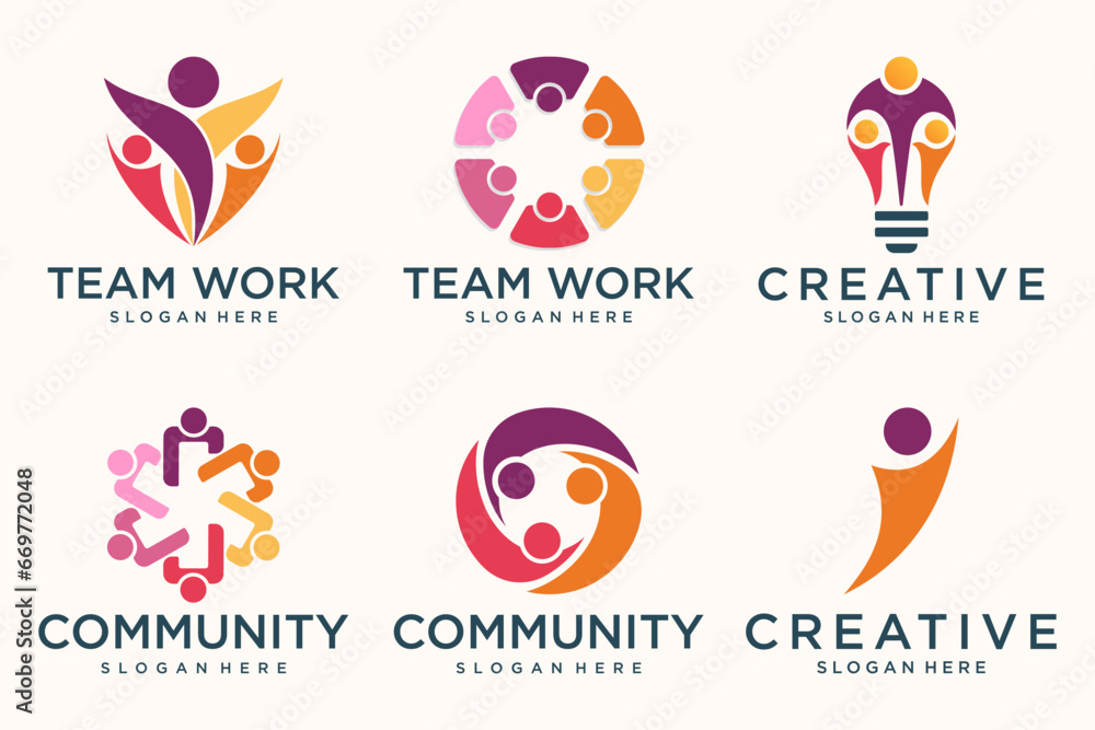 People, community, team, creative hub, social connection logo icons set ...
