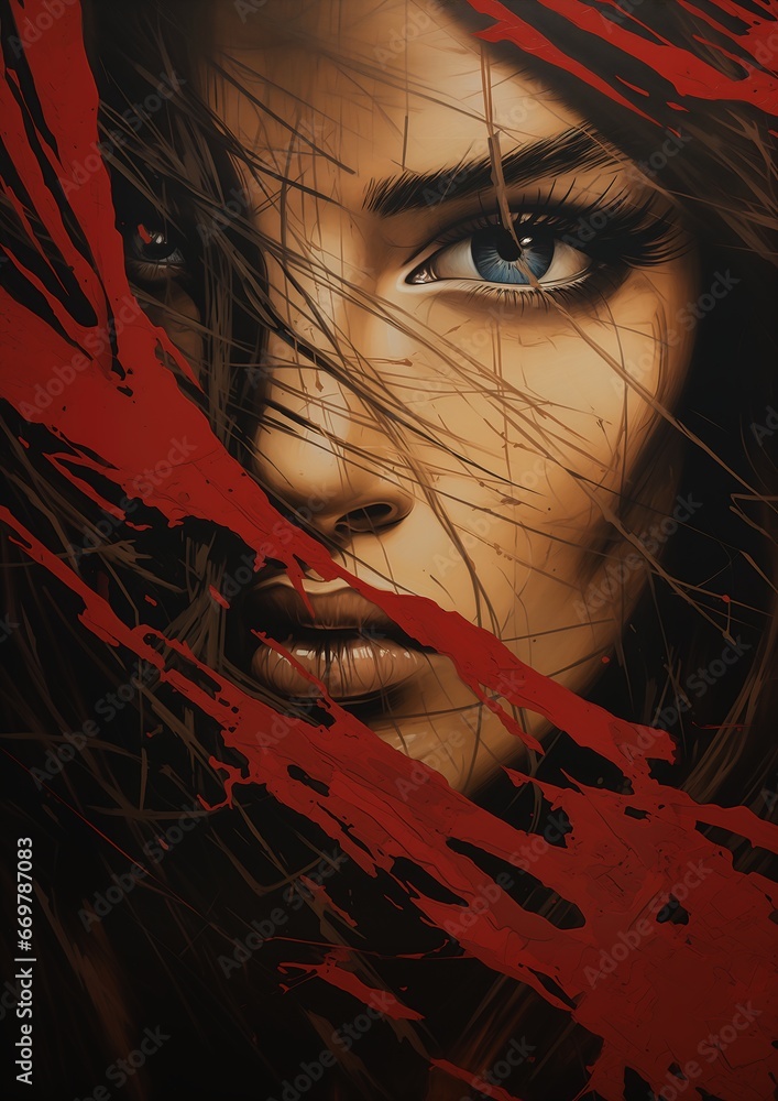 woman red paint face hair poster breathtaking portrait ninja slayer ...