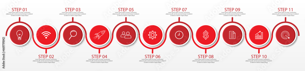 11 step infographic, simple infographic business design with related ...