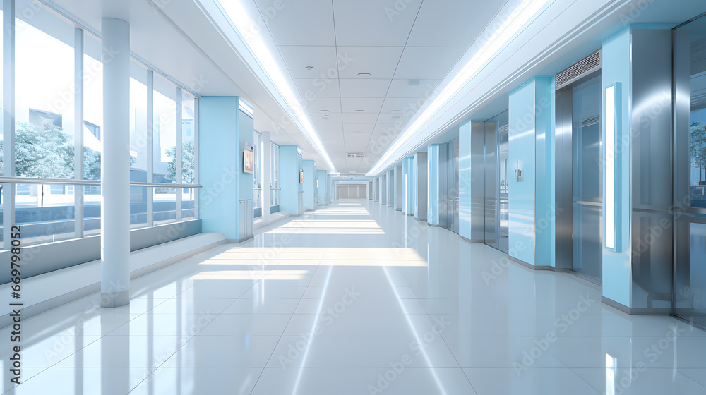 Empty modern hospital corridor background. Clinic hallway interior ...