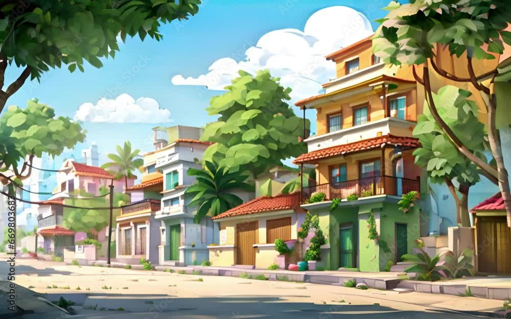 Old Asian city street in cartoon style. Chinatown cartoon landscape ...