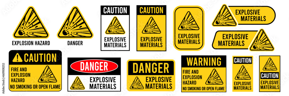 Danger explosive hazard symbol safety sign isolated on white background ...