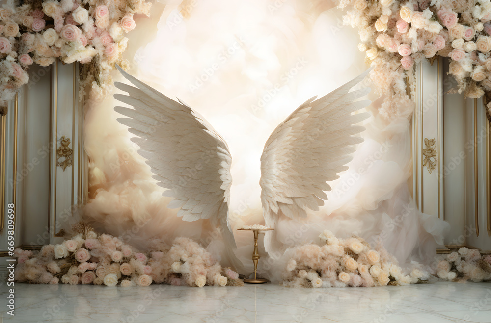 Angel Wing Backdrop for Photography with Magical Smoke, Hanging Vines ...