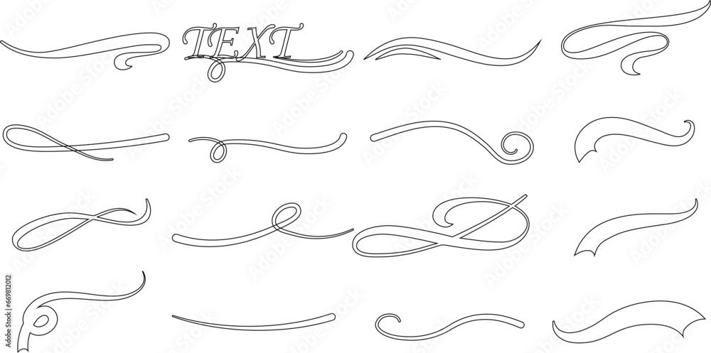 Calligraphic, swoosh underline vector illustration set. Elegant ...