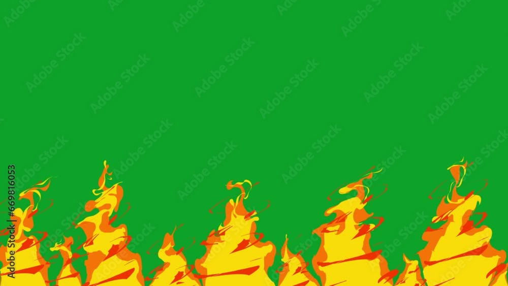 4K resolution loop animation fire cartoon animated on green screen and ...
