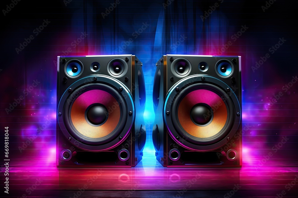 Neon nights. Retro vibes in musical entertainment speaker system ...