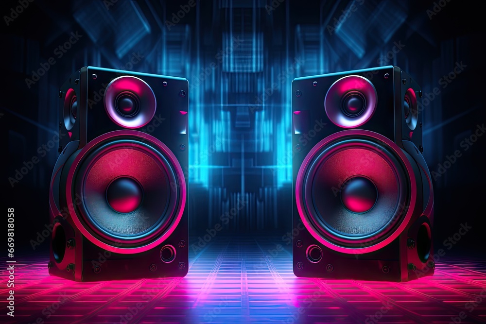 Neon nights. Retro vibes in musical entertainment speaker system ...