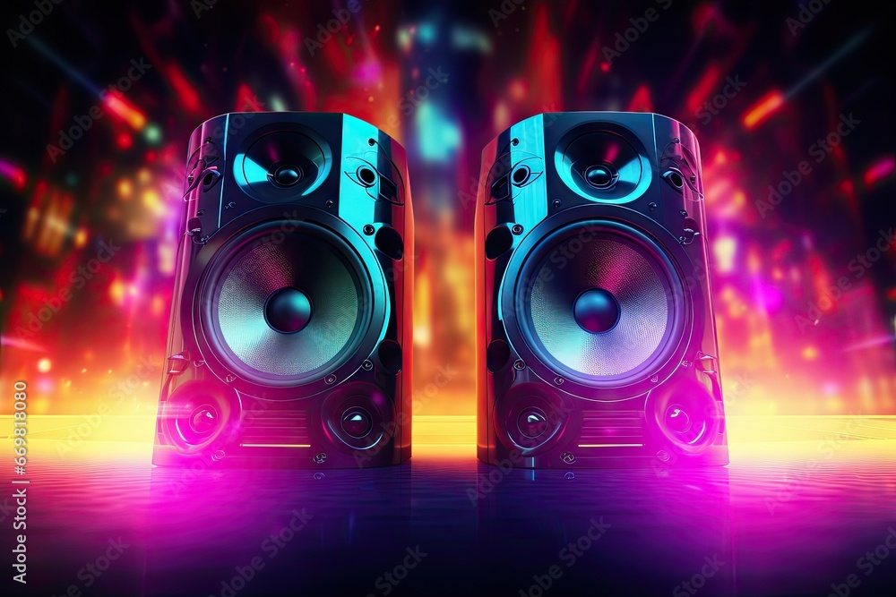Neon nights. Retro vibes in musical entertainment speaker system ...