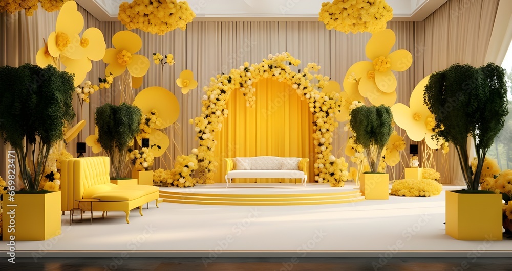 yellow wedding background wedding renderings,a row of people walking in ...