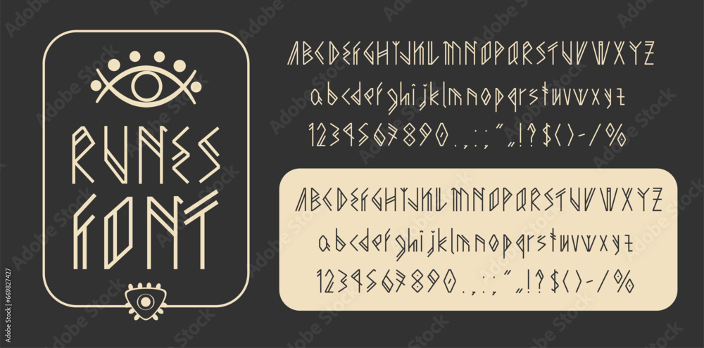 Scandinavian type, viking runes font. Ancient typeface of nordic ...