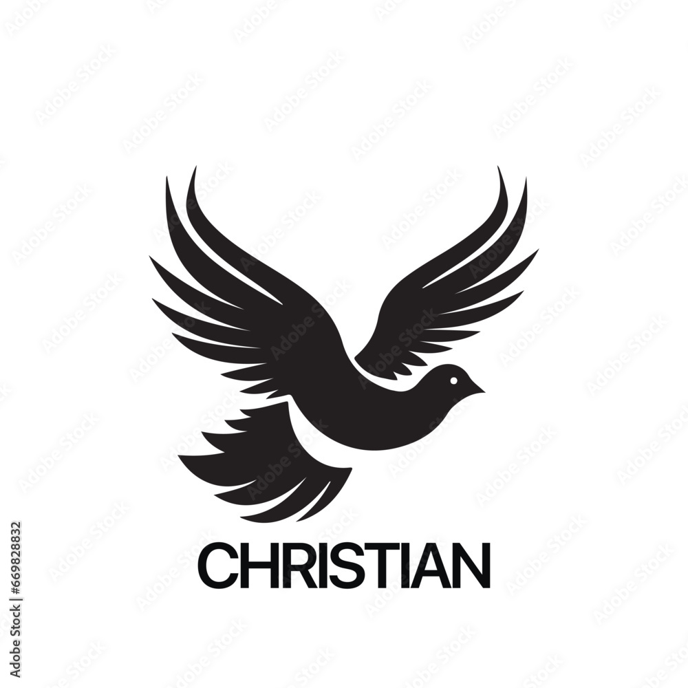 Christian Logo template with dove, pigeon. Black and white christian ...