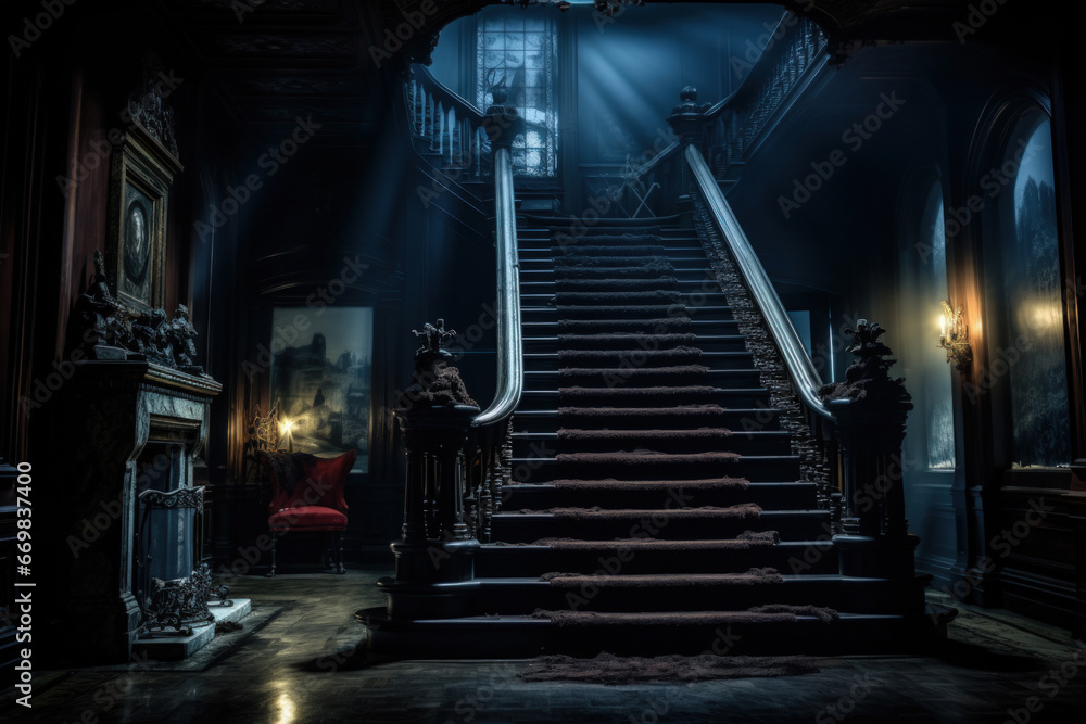 Haunted Victorian mansion with creaky stairs, ghostly apparitions, and ...