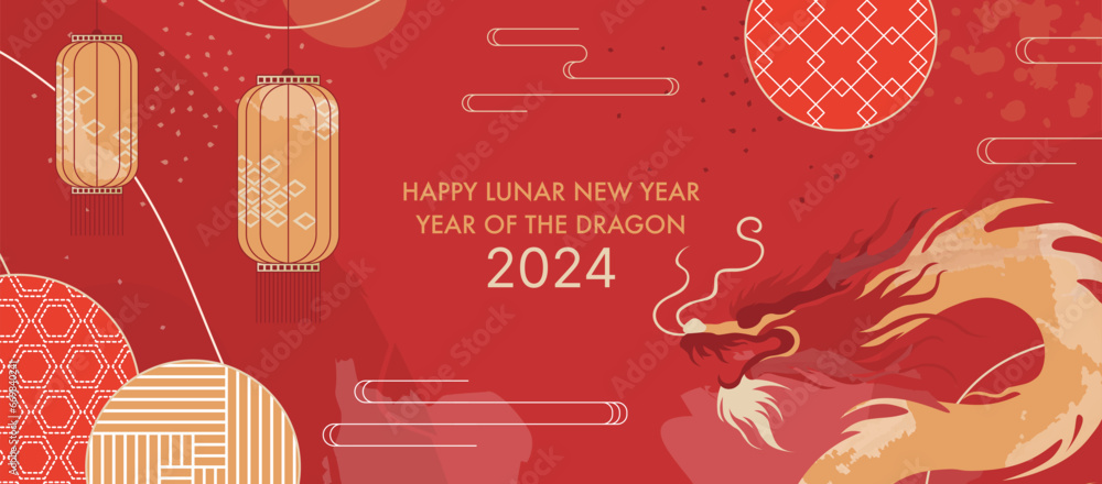 Lunar New Year 2024 Dragon Banner. Festive Chinese Celebration Design ...