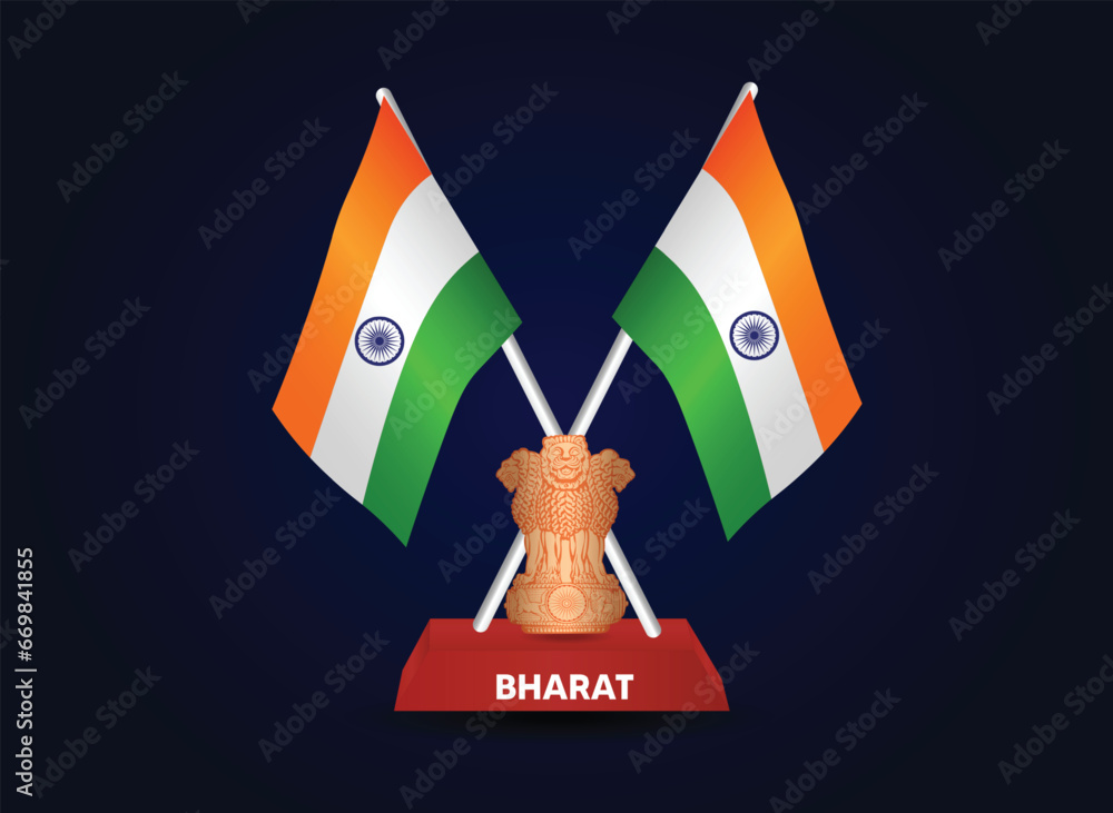 Two crossed Indian waving flags. Patriotic illustration. Flag of India ...