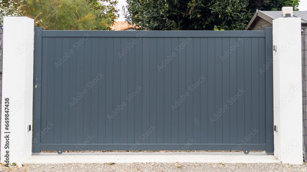 portal sliding modern grey gate and steel entrance door slide gray ...