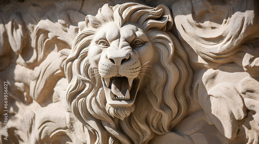 Stunning close-up of a detailed stone lion sculpture, showcasing its ...