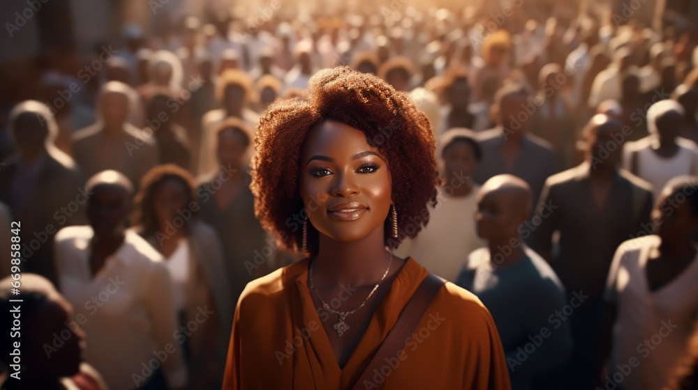 Urban girl standing out from the crowd at a city street. Stock Photo ...