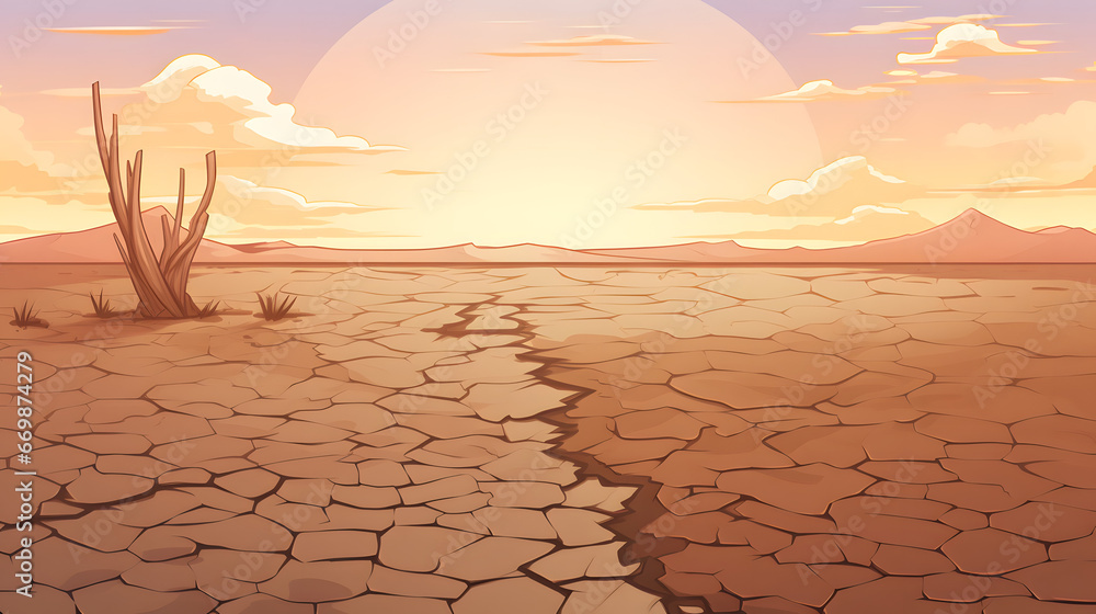 Cracked desert ground after a rainstorm. Illustrated background ...