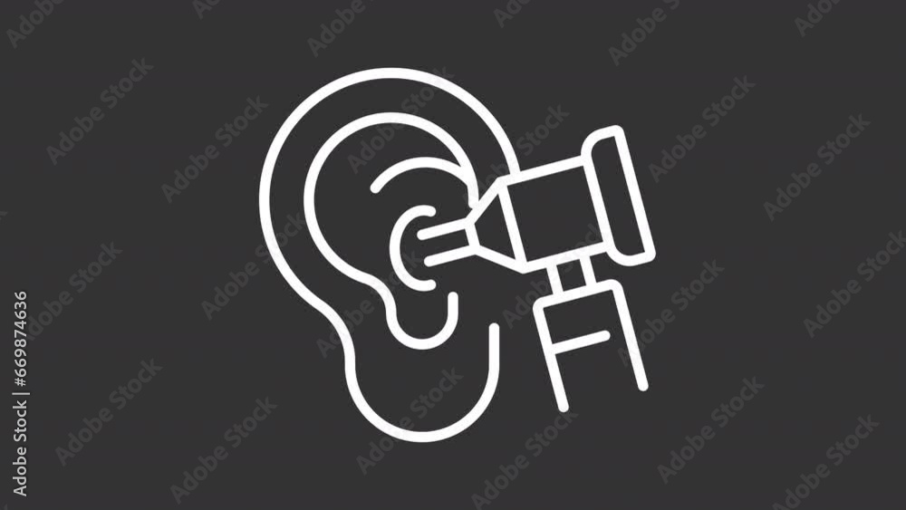 2D white simple thin line animation of otoscope, HD video with ...