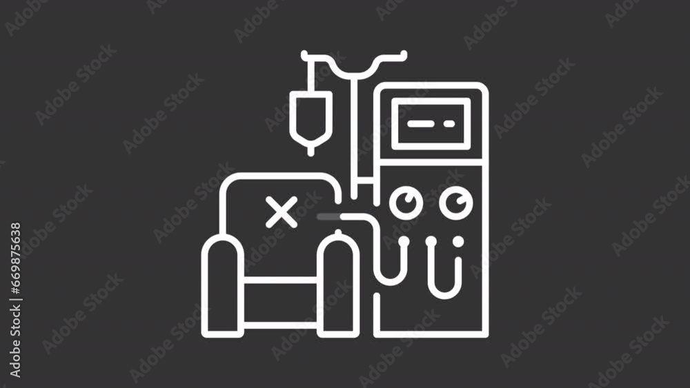 2D white simple thin line animation of dialysis machine, HD video with ...
