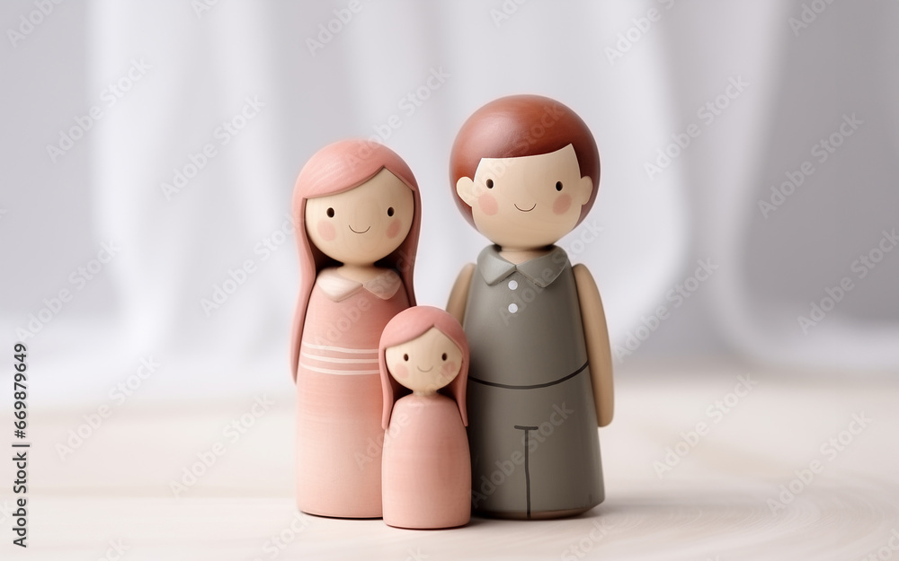 Wooden family doll, representing dad, mom, and child, symbolizing love ...