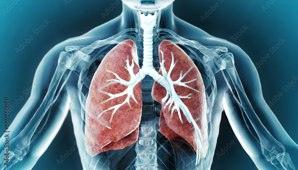Male anatomy of the human lung system. 3d rendering concept and medical ...