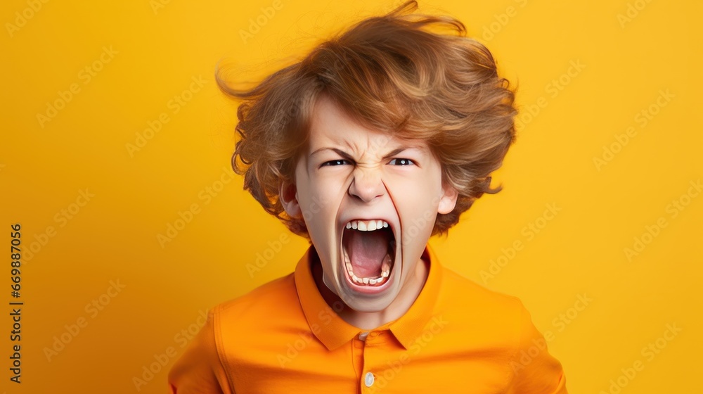 Angry irritated Caucasian boy. Full of rage. Emotional portrait of an ...