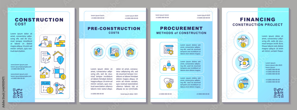 2D construction cost blue brochure template, leaflet design with thin ...