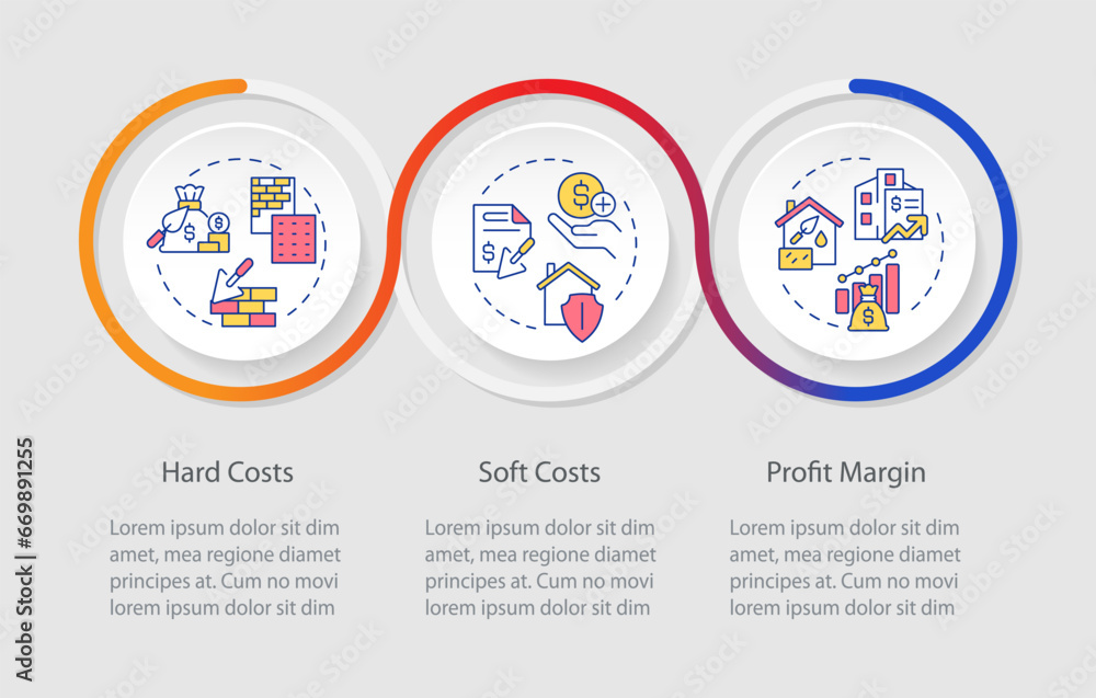 2D construction cost vector infographics template with thin line icons ...