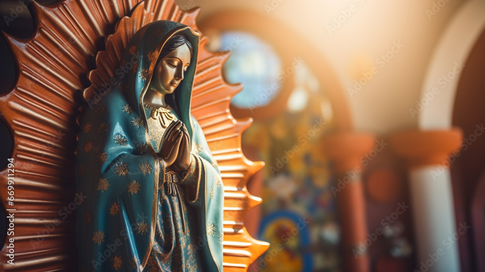 Statue of Saint Mary of Guadalupe (Virgen de Guadalupe) in honor of the ...