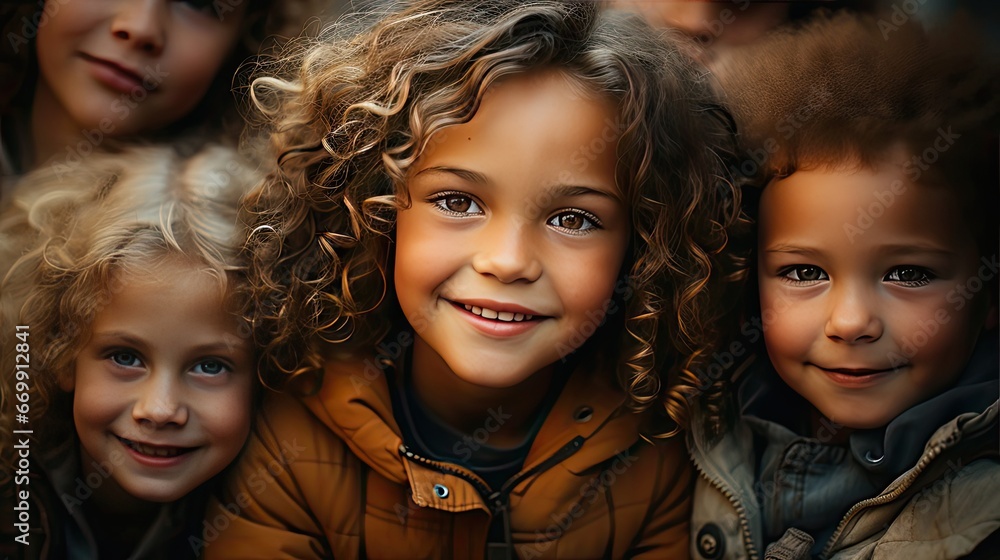 Bunch of cheerful joyful cute little children playing together and ...