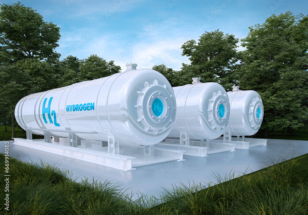 Green Hydrogen H2 storage tank. Production of green hydrogen energy ...