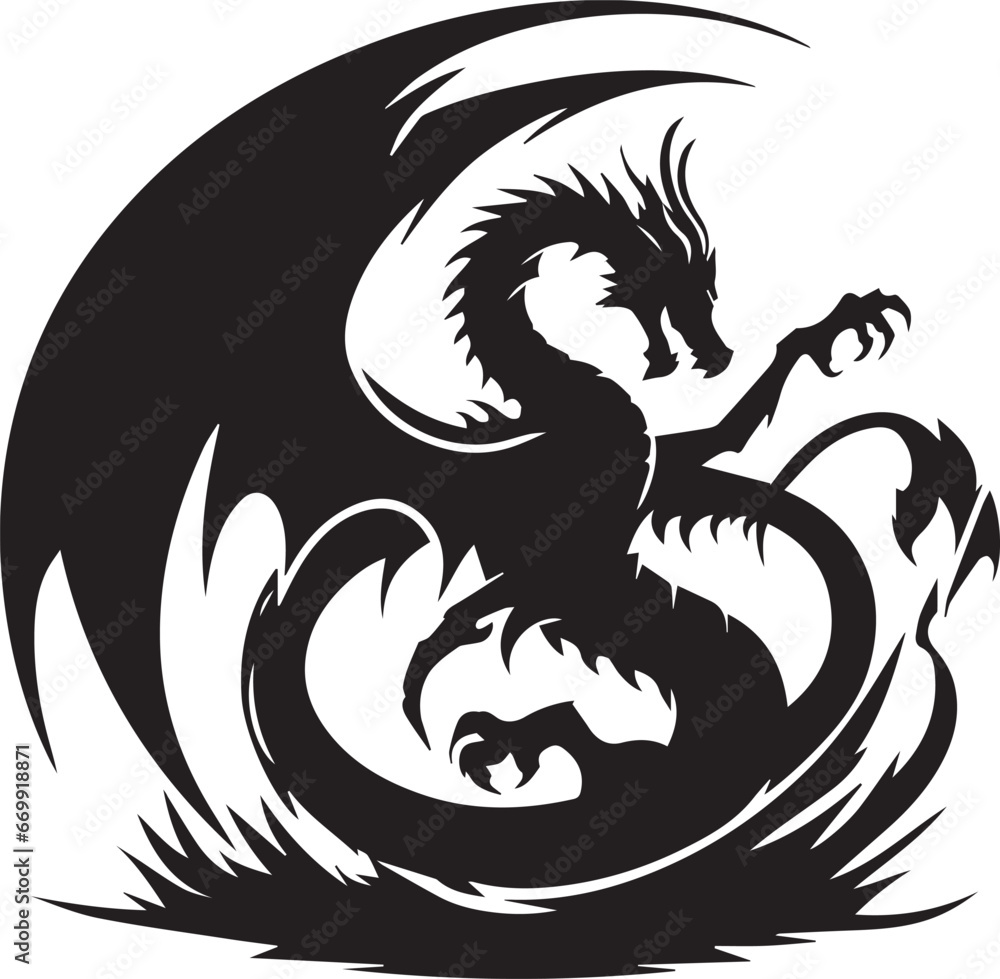 dragon EPS, dragon Silhouette, dragon Vector, dragon Cut File, dragon ...
