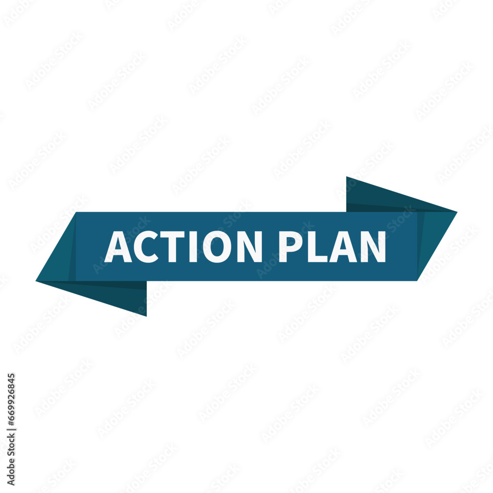 Action Plan In Blue Rectangle Ribbon Shape For Detail Step Information ...