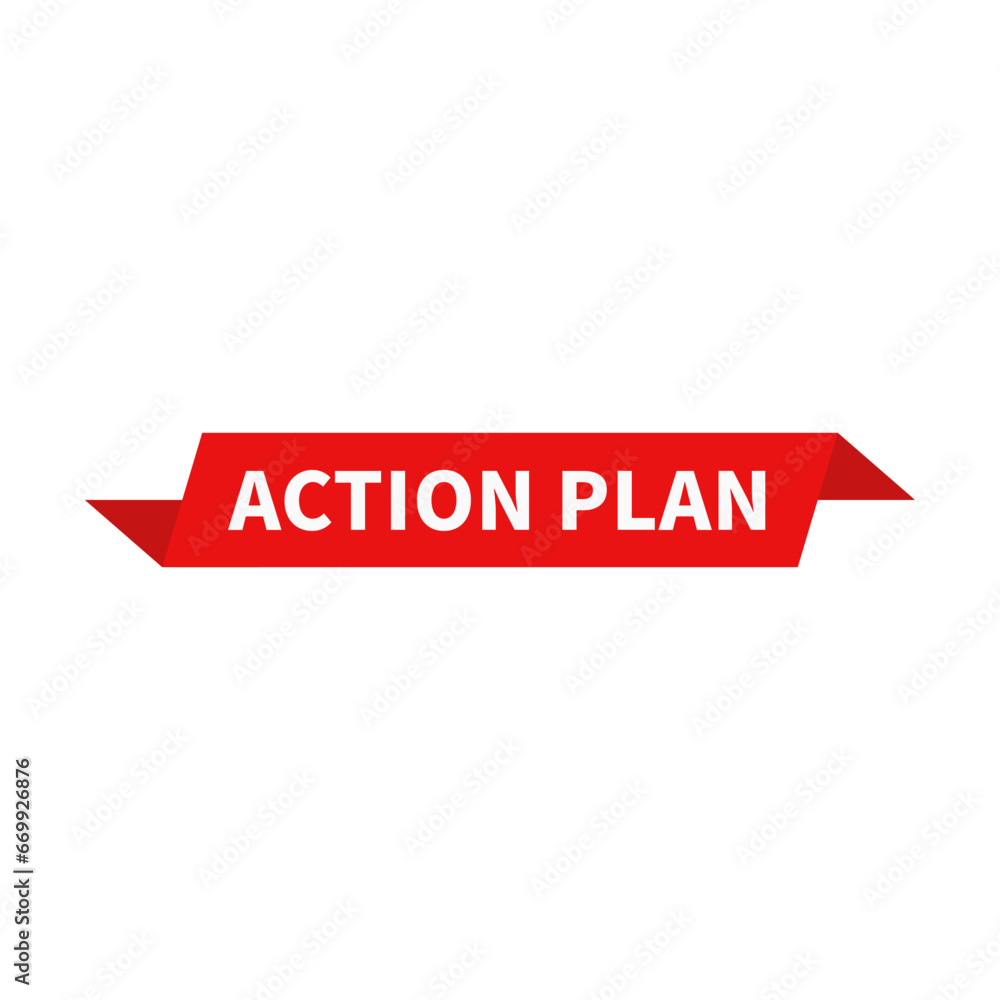 Action Plan In Red Rectangle Ribbon Shape For Detail Step Information ...