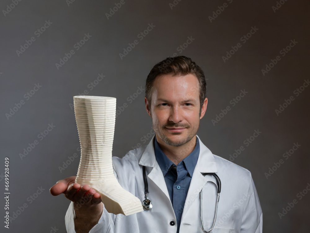Foto de médecin en tenue avec un stéthoscope, tient dans sa main un ...