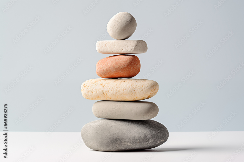 Stones in different colors and sizes are stacked on top of each other ...
